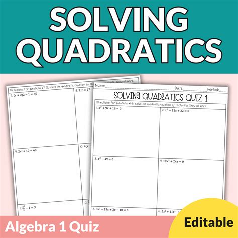Solving Quadratic Equations Quiz Factoring Square Roots And Quadratic Formula Lindsay Bowden