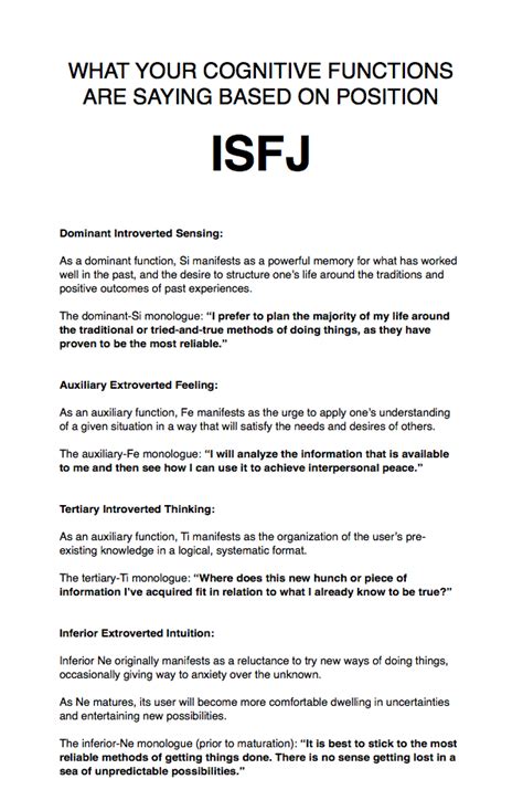 How Isfj Cognitive Functions Manifest Based On Their Position In The