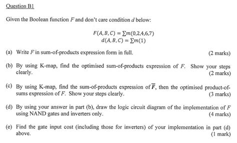 Solved Question B1given The Boolean Function F ﻿and Dont