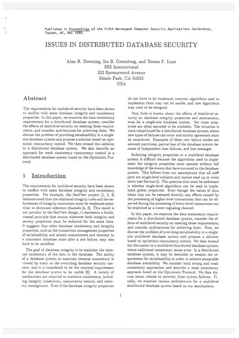 Pdf Issues In Distributed Database Security