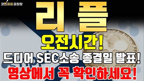 리플 오전시간 드디어 Sec소송 종결일 발표 영상에서 꼭 확인하세요 Youtube