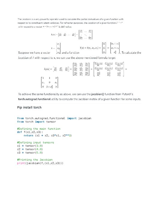 Jacobian Give Details On Unit 2 Pip Install Torch From Torchautograd Import Jacobian From
