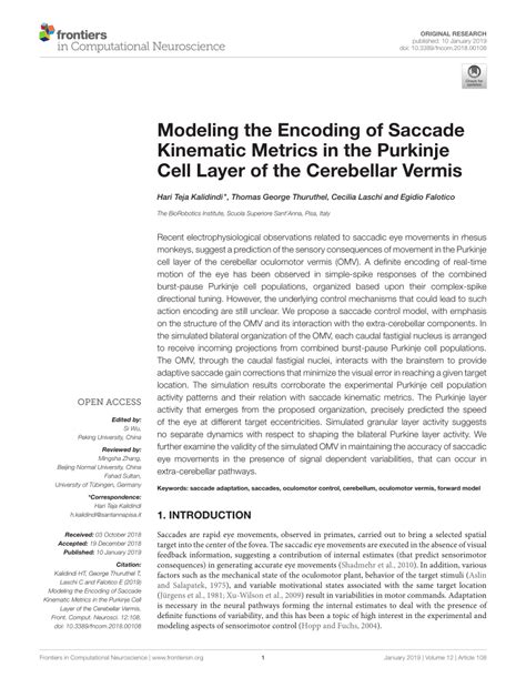 Pdf Modeling The Encoding Of Saccade Kinematic Metrics In The Purkinje Cell Layer Of The