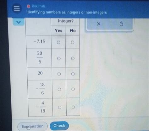 Solved Decimals Identifying Numbers As Integers Or Non Integers × Explanation Check Others