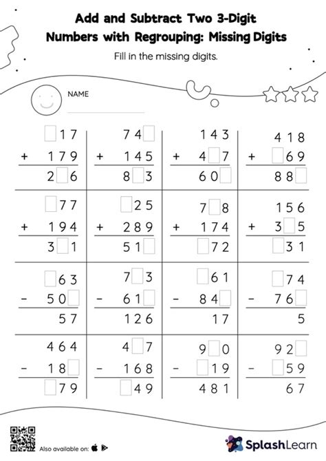 Add And Subtract Two 3 Digit Numbers With Regrouping Missing Digits