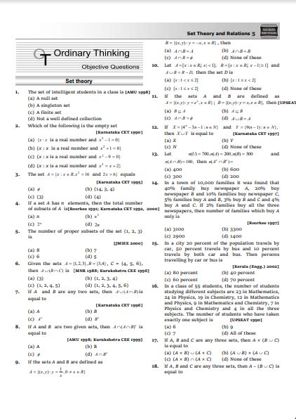 Mathematics Practice Questions For Set Theory And Relations