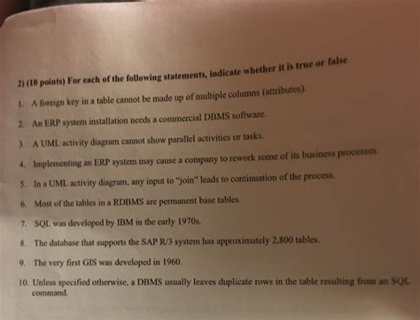 Solved False 2 10 Points For Each Of The Following