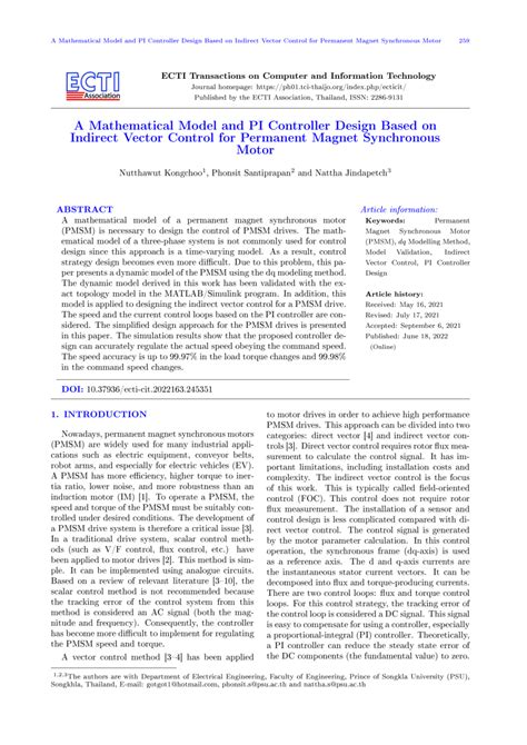 Pdf Mathematical Model And Pi Controller Design Based On Indirect