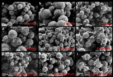 sem of the co sio2 a b fe sio2 c d fe co sio2 e f and