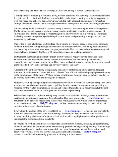 How To Write A Synthesis Essay Example Pdf Essays Critical Thinking