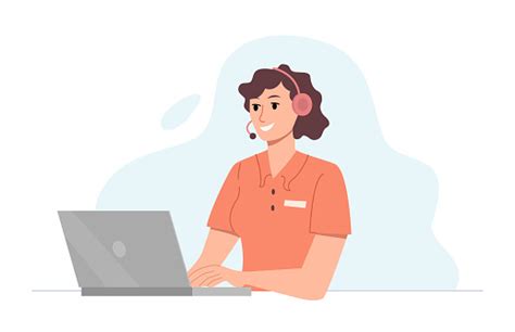 고객 서비스 헤드폰과 노트북을 가진 마이크를 가진 여자 운영자는 전화 헬프라인에서 고객과 상담합니다 지원 콜 센터 지원에 대한 개념 평면 벡터 그림입니다 만화에 대한 스톡