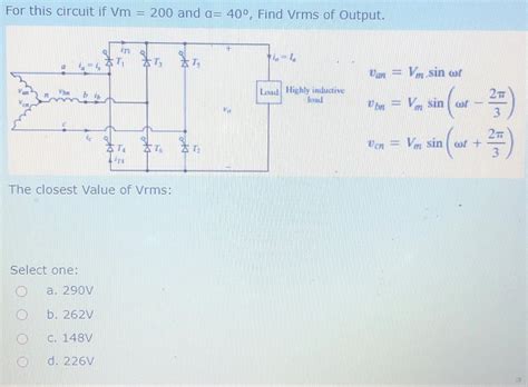 solved for this circuit if vm 200 ﻿and a 40° ﻿find vrms of