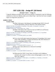 Fall18Assign09 Docx CIST 1220 CRN 20352 Ratanajantra CIST 1220 SQL Assign 9 40 Points Simple