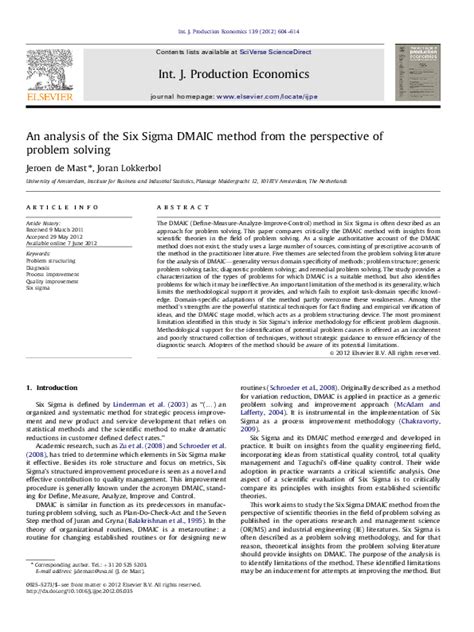 Pdf An Analysis Of The Six Sigma Dmaic Method From The Perspective Of Problem Solving