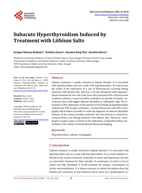 Pdf Subacute Hyperthyroidism Induced By Treatment With Lithium Salts