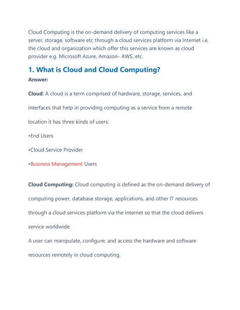 Cloud Computing Imp Important Questions Cloud Computing Is The On