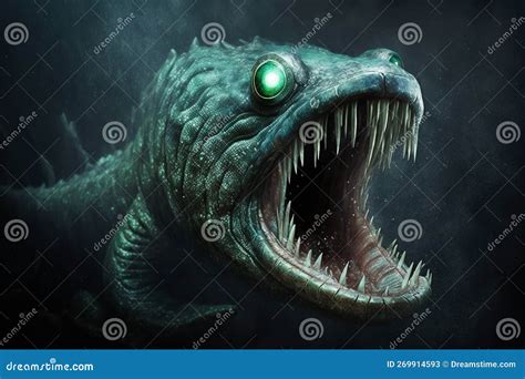 Rare Creepy Deep Sea Creatures With Generative Ai Stock Illustration