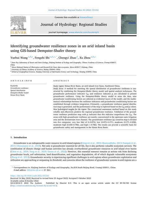 Pdf Identifying Groundwater Resilience Zones In An Arid Inland Basin Using Gis Based Dempster