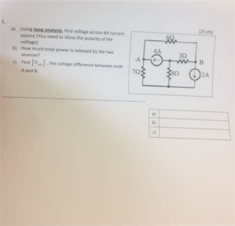 solved 1 a using loop analysis find voltage across 4a