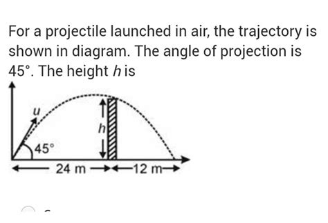 For A Projectile Launched In Air The Trajectory Is Shown In Diagram The