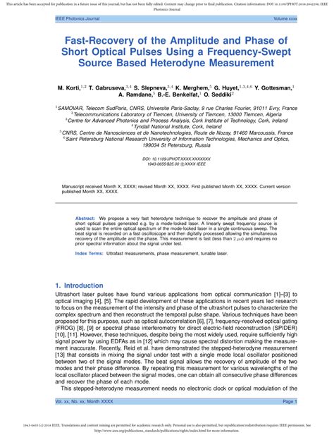 Pdf Fast Recovery Of The Amplitude And Phase Of Short Optical Pulses