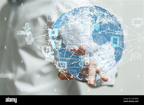 3D Rendered Futuristic Globe With Data Connected To Each Other Held In