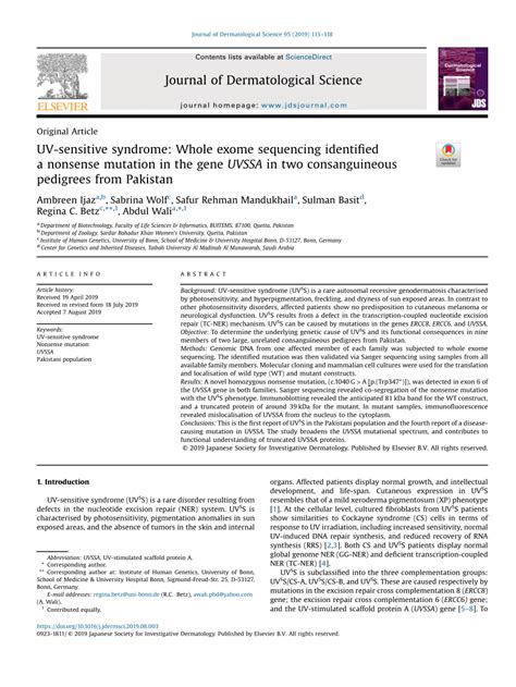 PDF UV Sensitive Syndrome Whole Exome Sequencing Identified A
