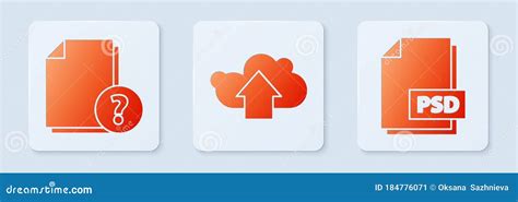 Set Cloud Upload Unknown Document And Psd File Document White Square Button Vector Stock