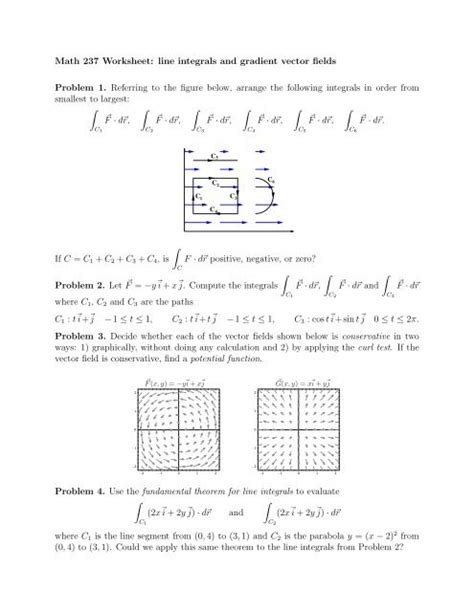 Math 237 Worksheet Line Integrals And Gradient Vector Fields