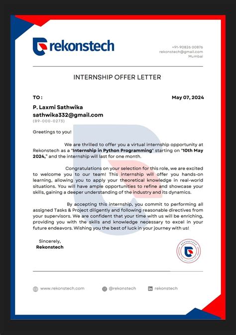Pindiga Sathwika On Linkedin Python Internship Rekonstech