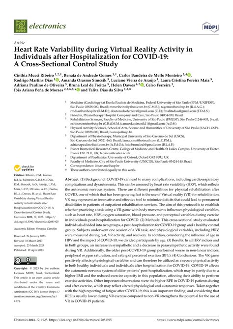 Pdf Heart Rate Variability During Virtual Reality Activity In Individuals After