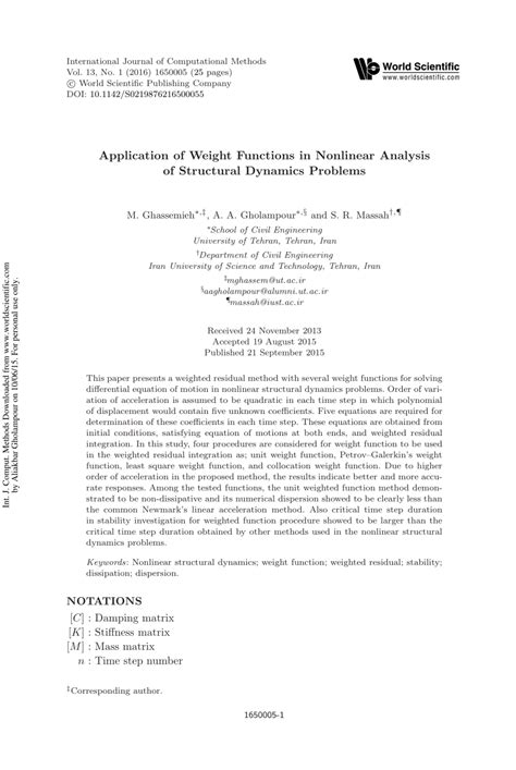 Pdf Application Of Weight Functions In Nonlinear Analysis Of Structural Dynamics Problems