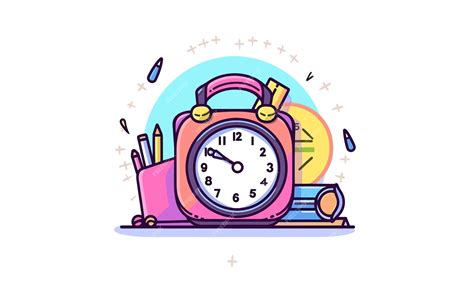 Mochila Escolar Con Reloj Y Lápiz Vector Ilustración Plana Regreso A La Escuela Reloj Plano