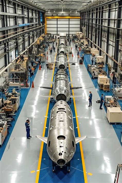Spacecraft Assembly Line Workers Assembling Spacecraft In A Cuttingedge