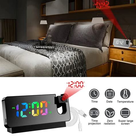 Digital Projection Alarm Clock With 180° Rotation Led Usb Electronic Ceiling Projector Bedroom