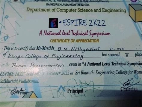 Nithyashri Murali On Linkedin Won Second Prize🥈 In Paper Presentation