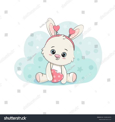 Cute Cartoon Bunny Heart Illustration Valentines Stock Vector Royalty