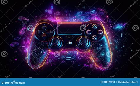 Glowing Neon Light Gamepad Generative Ai Ai Generated Stock