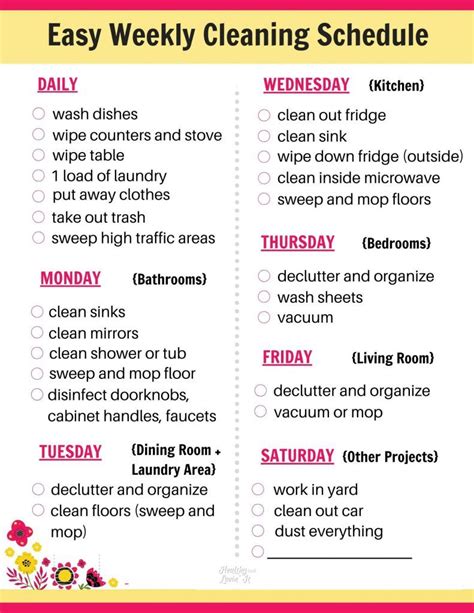 This Free Printable Cleaning Schedule Includes Daily Weekly And