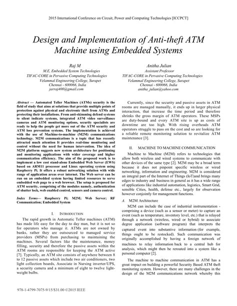 Pdf Design And Implementation Of Anti Theft Atm Machine Using Embedded Systems