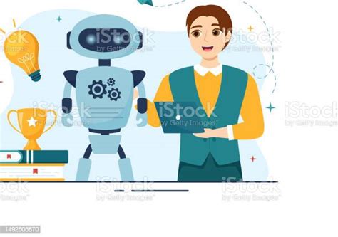 청소년 로봇 프로젝트와 로봇 공학 학교 벡터 일러스트레이션 만화 손으로 그린 랜딩 페이지 템플릿에 프로그래밍 및 엔지니어링 로봇