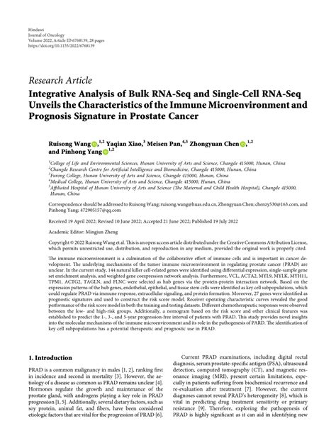 PDF Integrative Analysis Of Bulk RNA Seq And Single Cell RNA Seq Unveils The Characteristics