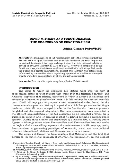 David Mitrany And Functionalism Pdf Sociological Theories Politics General