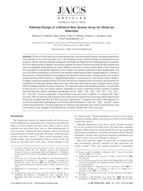 pdf rational design of a minimal size sensor array for metal ion