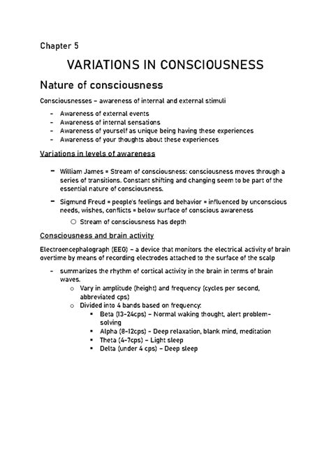 Slk 120 Notes Summary Psychology Chapter 5 Variations In Consciousness Nature Of
