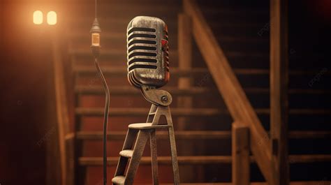 골동품 마이크 및 사다리 개념의 3d 렌더링 3d 렌더링 세우다 포도 수확 배경 일러스트 및 사진 무료 다운로드 Pngtree