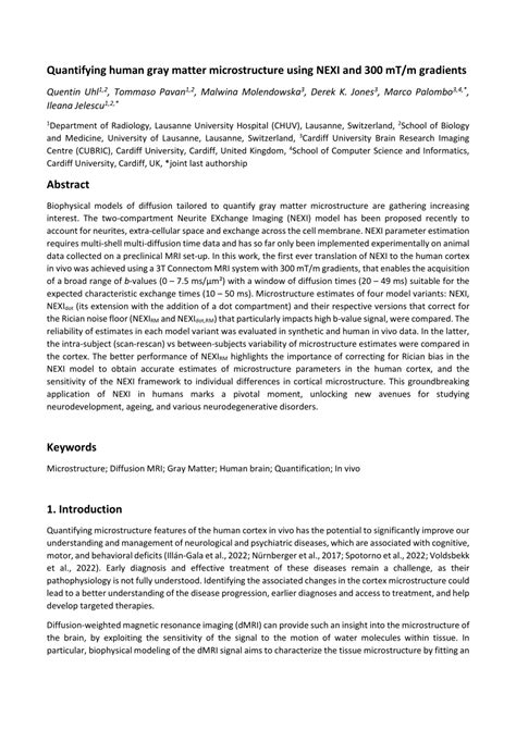 Pdf Quantifying Human Gray Matter Microstructure Using Nexi And 300