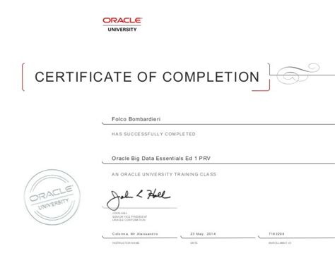 Certificate Of Completion Oracle Big Data Essentials