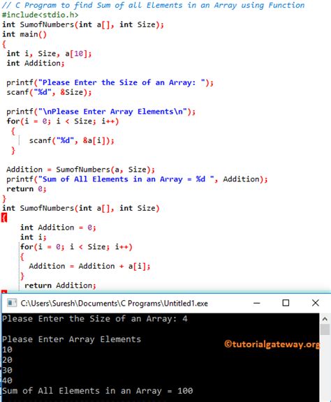 C Program To Find Sum Of All Elements In An Array