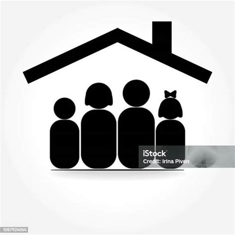 집의 지붕 아래 가족의 보호 배려 사랑의 개념입니다 어머니 아버지 아들 딸이 함께입니다 가족아이콘 로고입니다 벡터 이미지입니다 가족에 대한 스톡 벡터 아트 및 기타 이미지